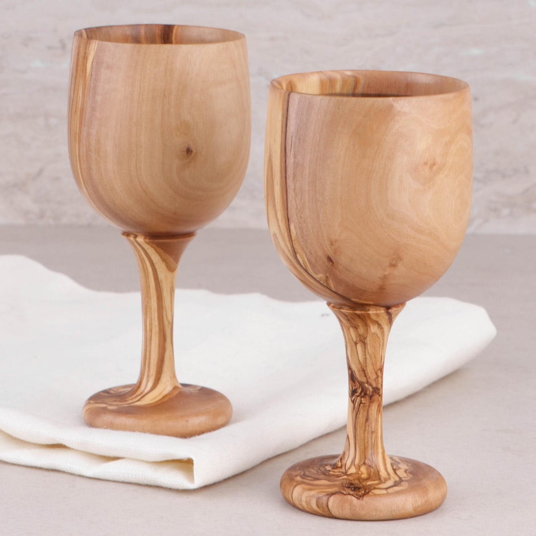 Handmade Olive Wood Goblet Set: Personalized Wooden Drinking Glasses - Etsy