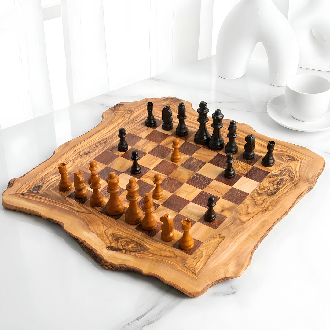 Rustic Olive Wood Chess Board - Luxury Chess Set +FREE Personalization ...