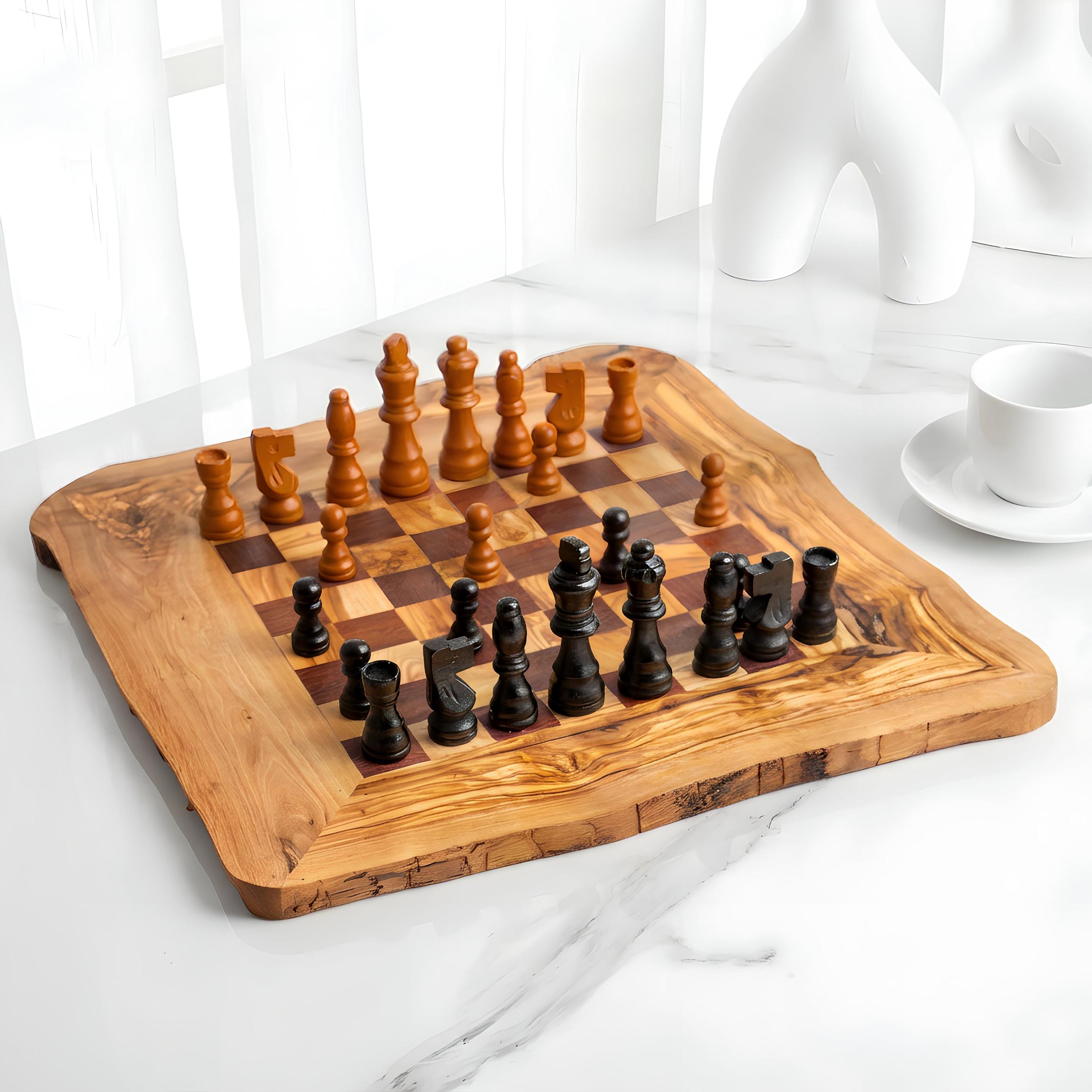 Rustic Olive Wood Chess Board - Luxury Chess Set +FREE Personalization ...
