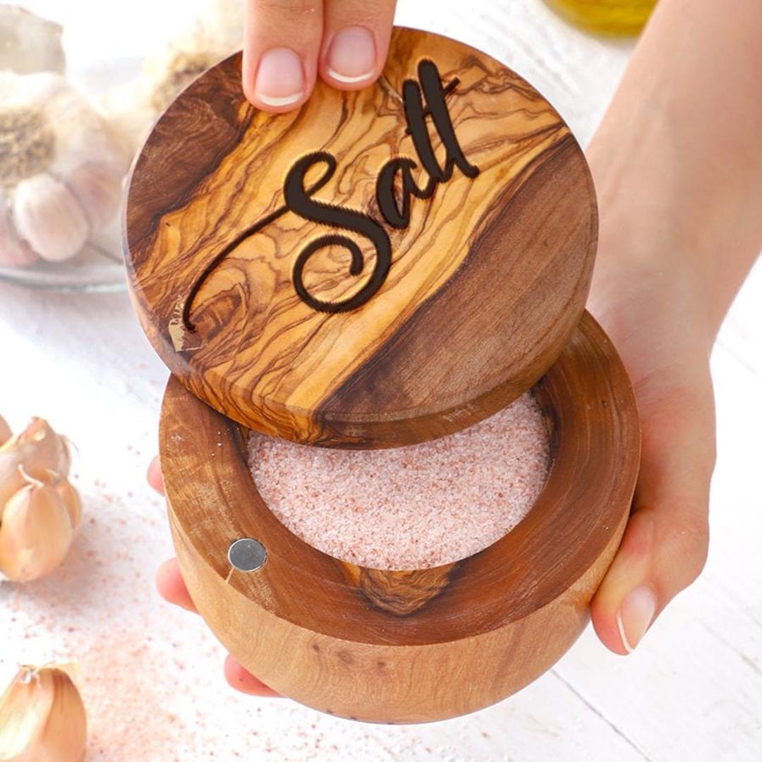 Handmade Olive Wood Salt Cellar With Lid & Spoon: Artisraw Kitchen ...