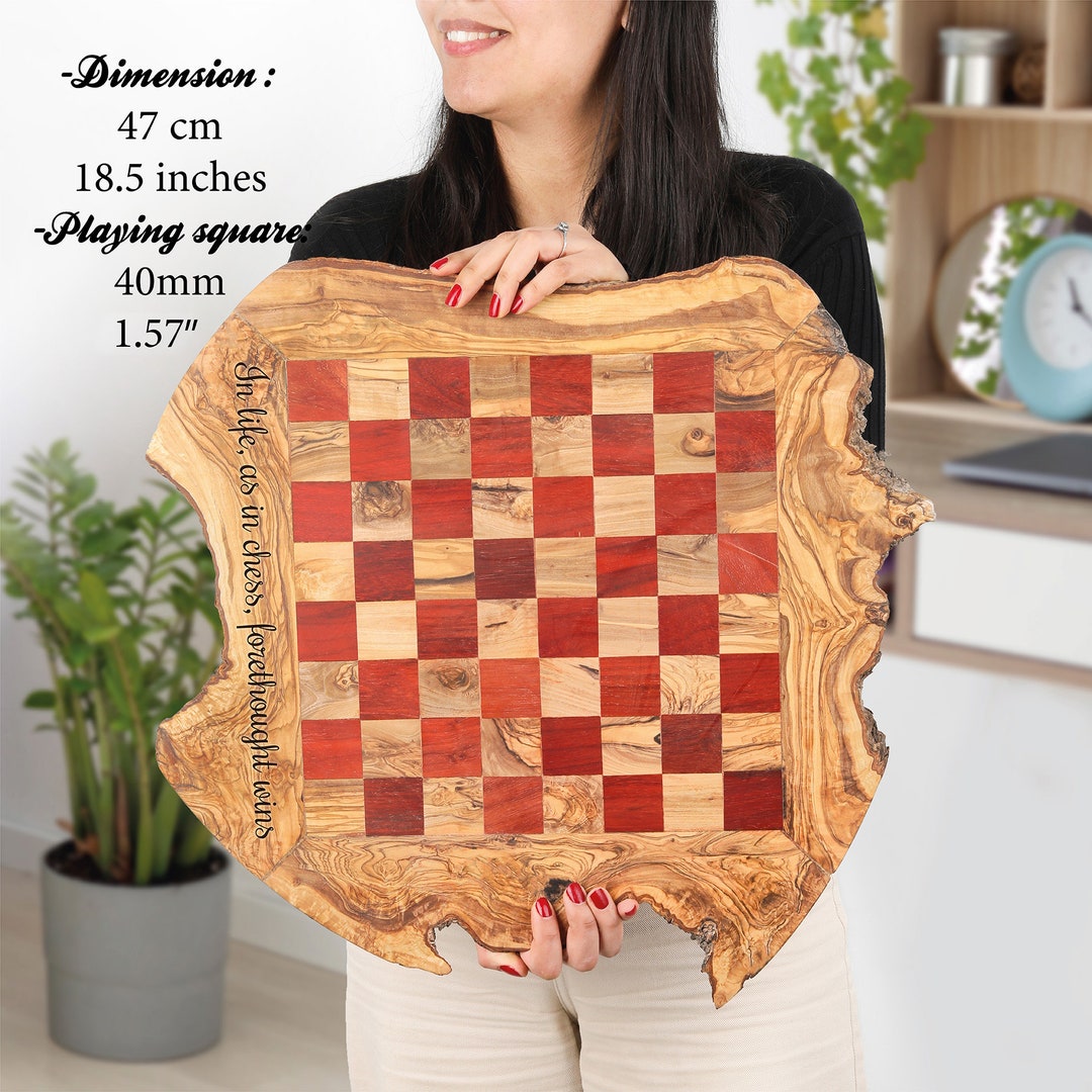 Olive Wood Chess Board Handmade, Large and Unique Chess Board, Chess ...