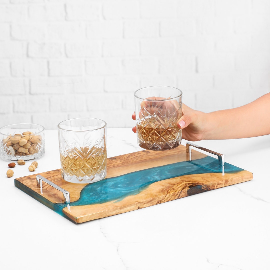 Wood and Resin Tray / Serving Tray Handmade From Olive Wood and Resin ...