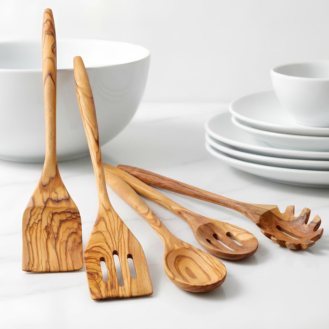 Handmade Olive Wood Utensil Set: Mediterranean Kitchen Tools - Etsy