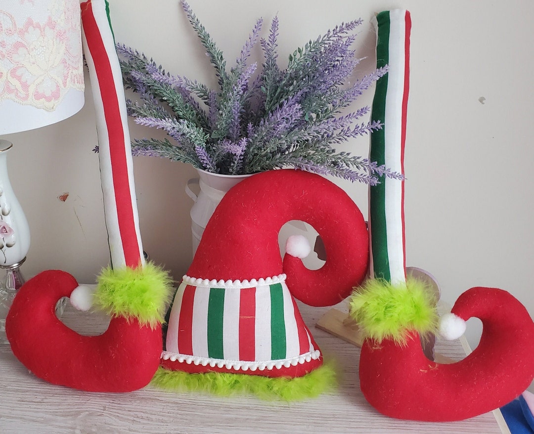 Elf Hat and Legs for Wreath. Red and Green Elf Attachment Elf ...