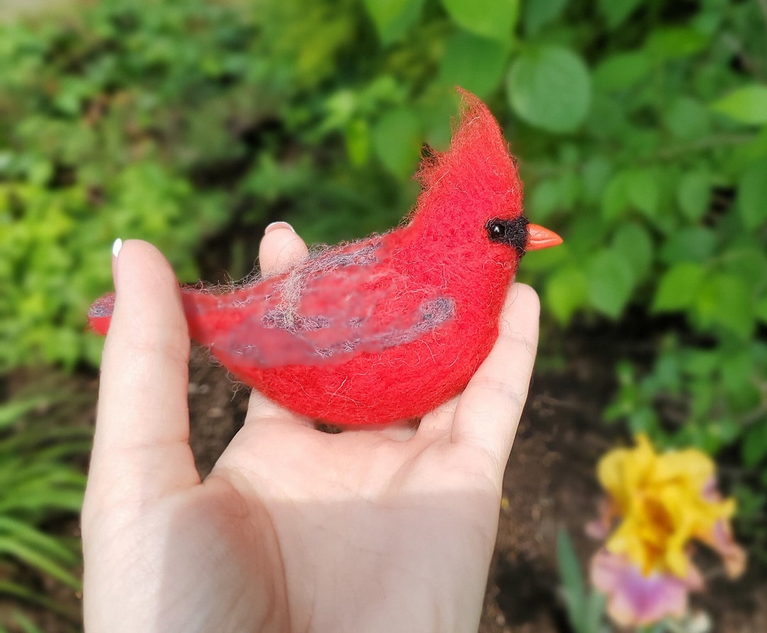 Needle Felted Birds. Red Cardinal. Winter Birds Christmas Birds Home ...