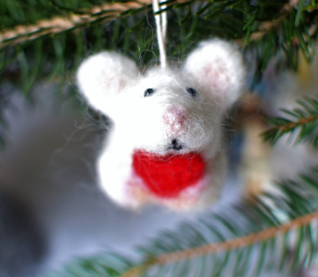 Christmas Ornament Needle Felted Mouse. Needle Felted Animal. White ...