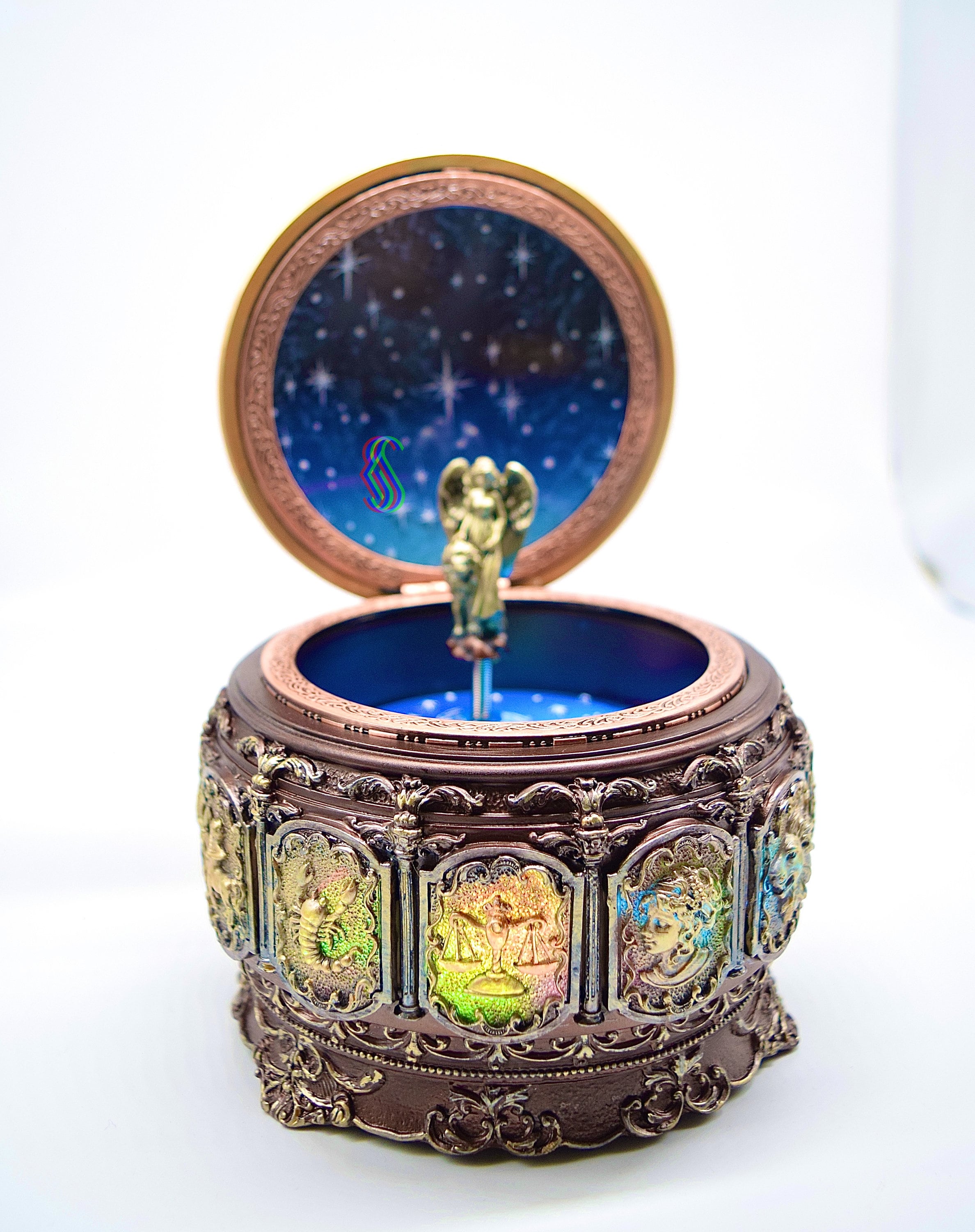 Vintage Music Box with Constellation Rotating LEDLights Twinkling Resin ...