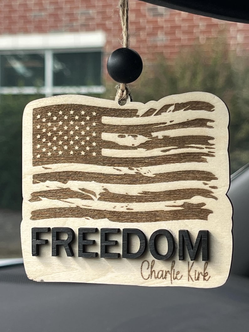 Patriotic Wooden Car Charm | FREEDOM American Flag Engraved | Charlie ...