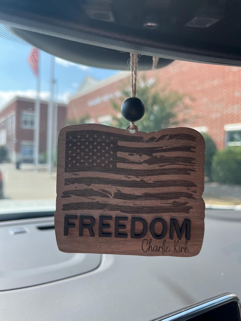 Patriotic Wooden Car Charm | FREEDOM American Flag Engraved | Charlie ...
