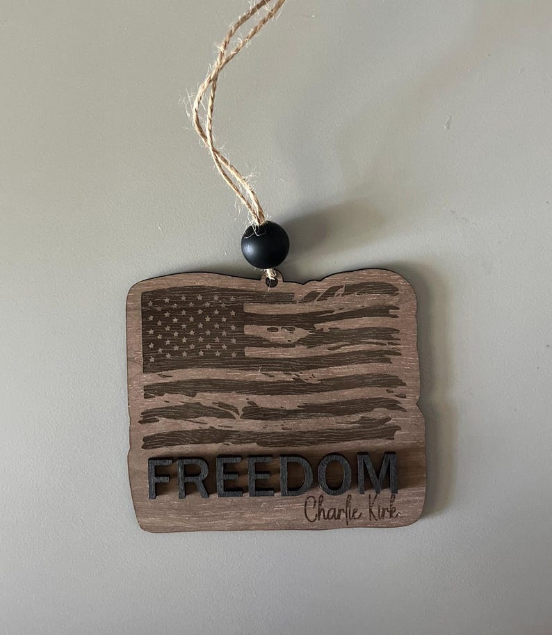 Patriotic Wooden Car Charm | FREEDOM American Flag Engraved | Charlie ...