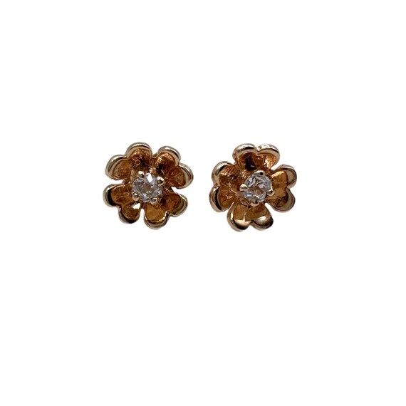 14K Gold Antique Four Leaf Clover and Old Mine Cut Di… - Gem