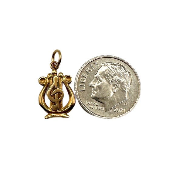 18K Gold Lyre Harp & Treble Clef Pendant - Gem