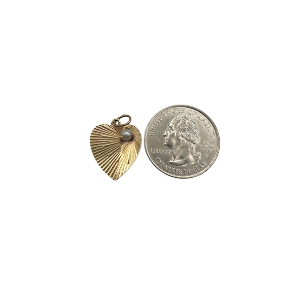 14K Gold Vintage Heart Engine Turned Pendant with Pea… - Gem