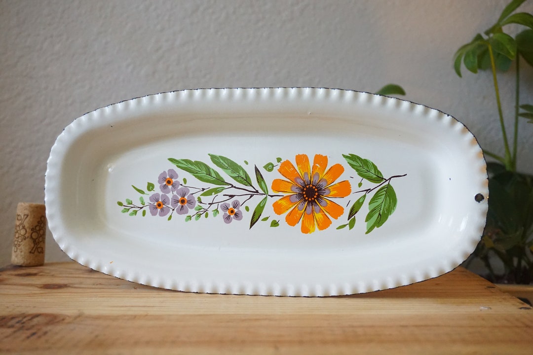 Vintage Soviet USSR Enamelware Fish Plate Dish Kitchen Floral Orange - Etsy