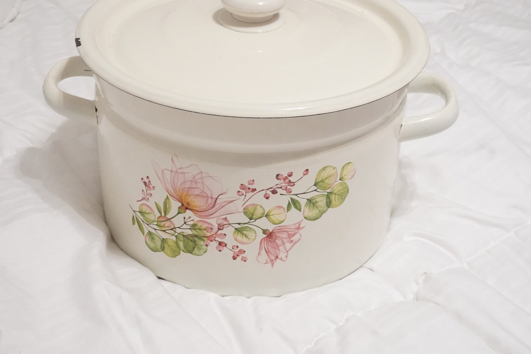 Old Stock 9litre Large Enamel Pot Vintage 1990s Enamelware Beige ...