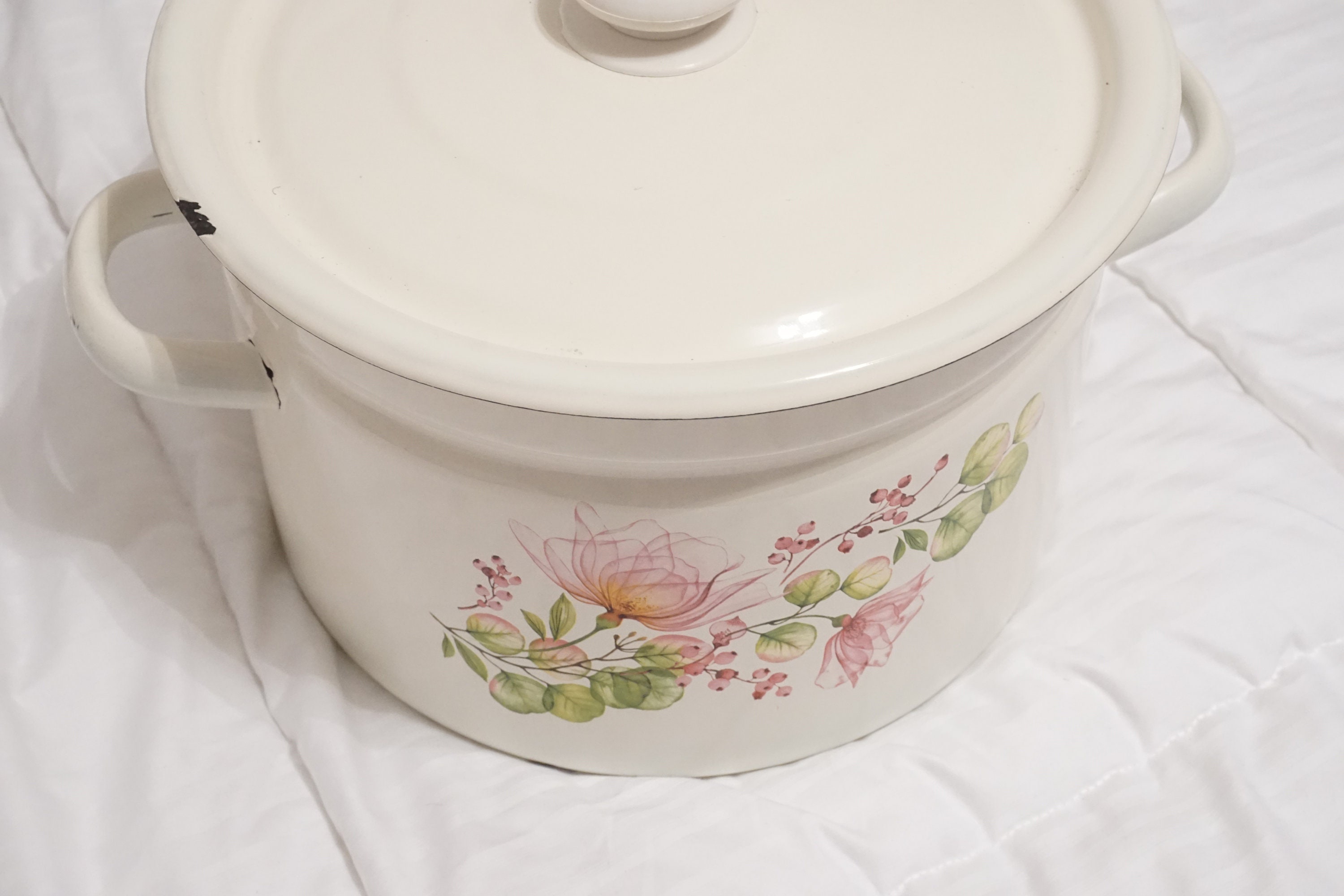 Old Stock 9litre Large Enamel Pot Vintage 1990s Enamelware Beige ...