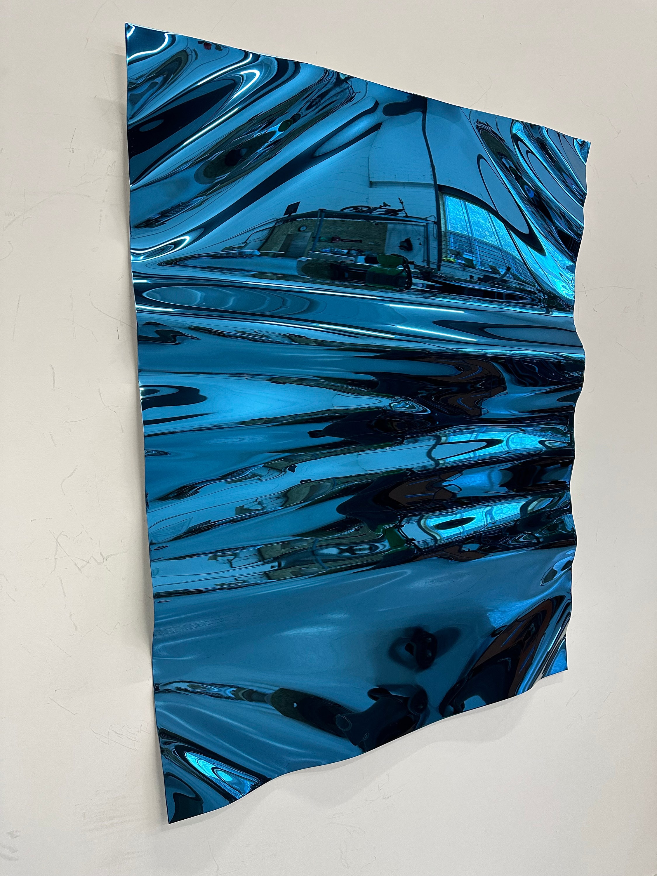 Blue Mirror, Chrome Sculpture , Metal Wall Art, Mirror Art , Blue ...