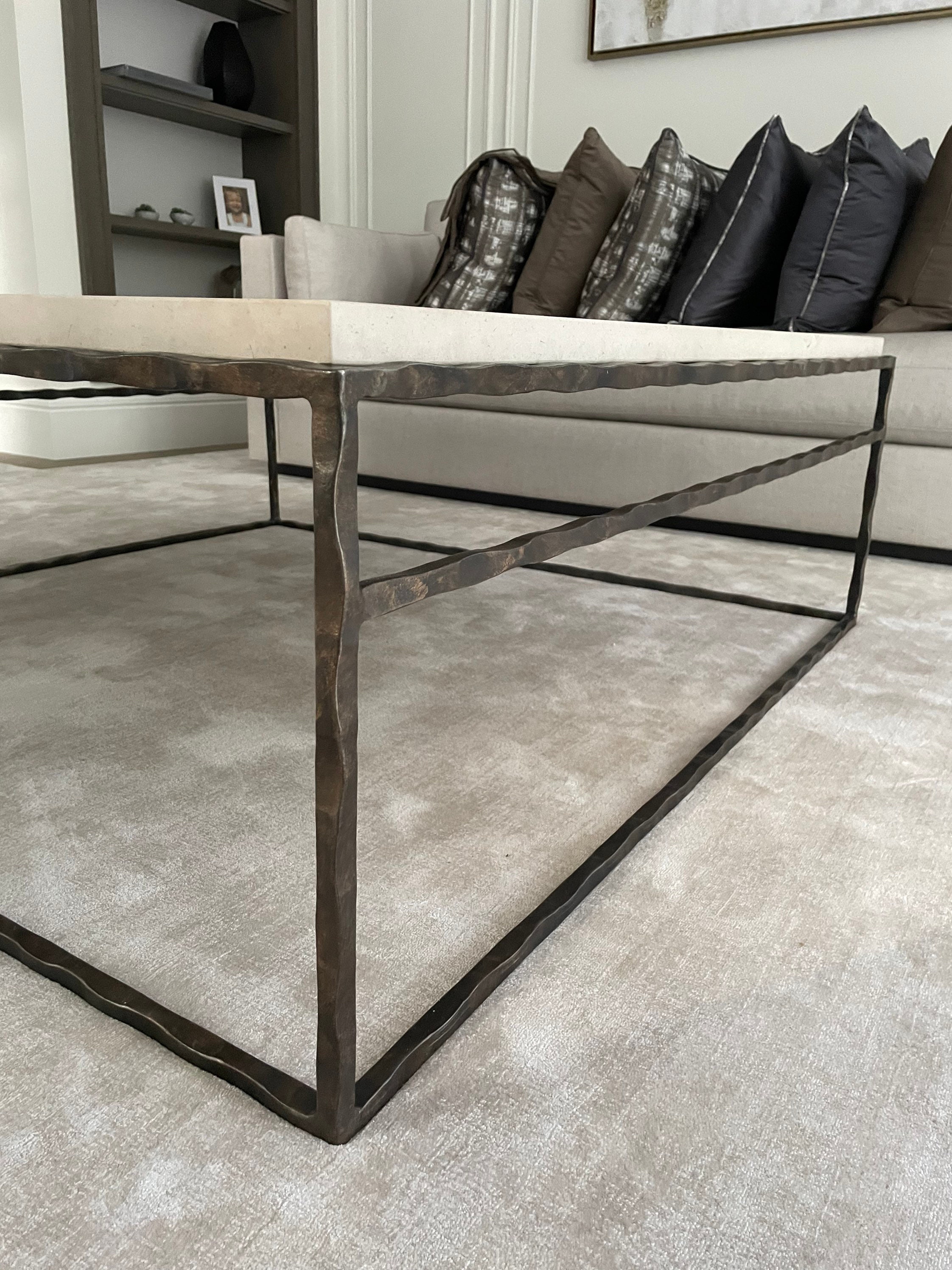 Forged Metal Coffee Table, Metal Table, Marble Table, Forged Steel ...