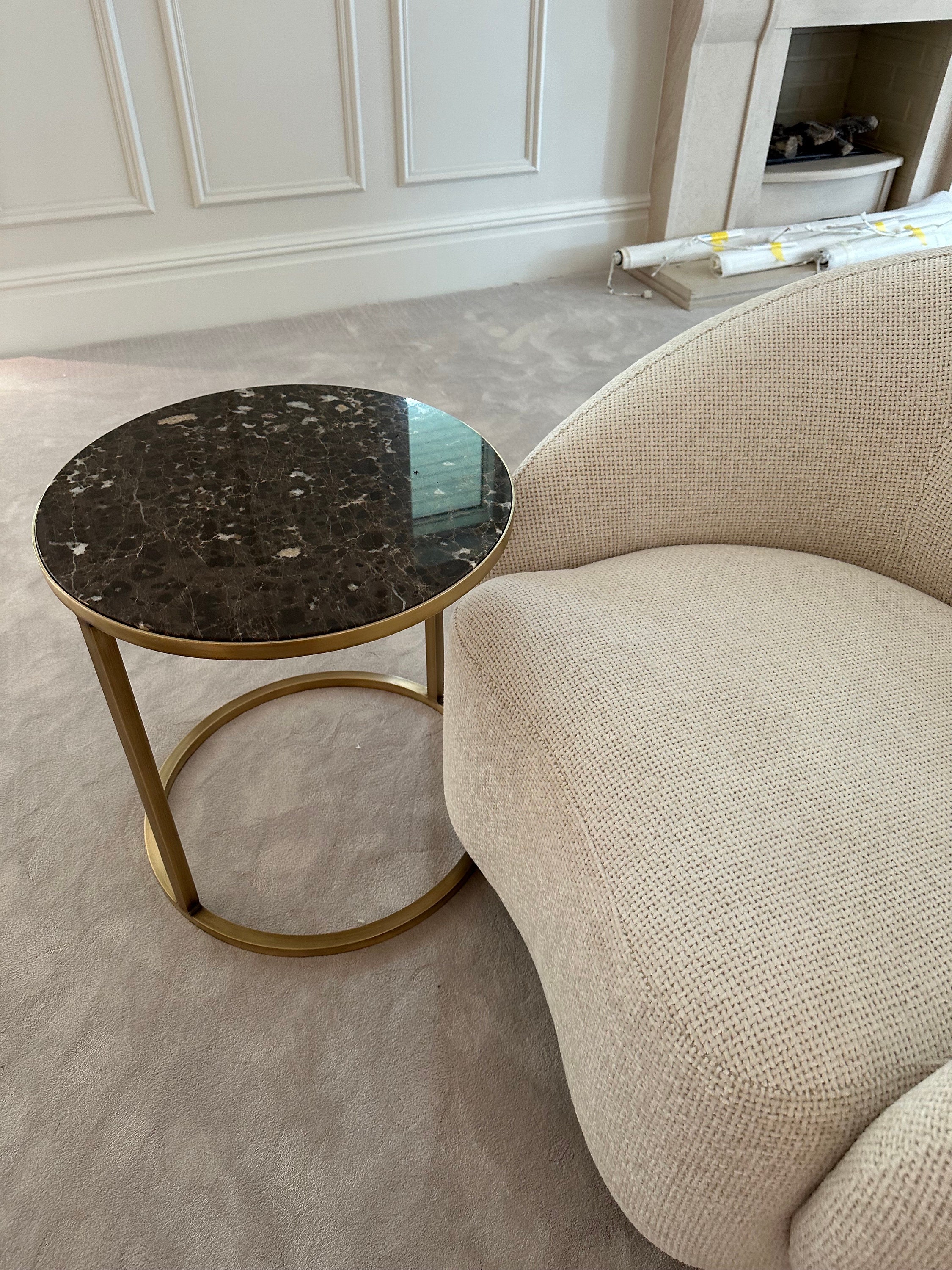 Brass Side Table Luxury Side Table Round Marble Table - Etsy
