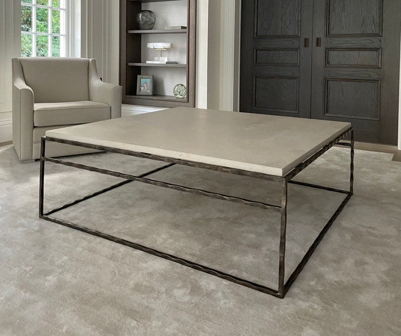 Forged Metal Coffee Table, Metal Table, Marble Table, Forged Steel ...