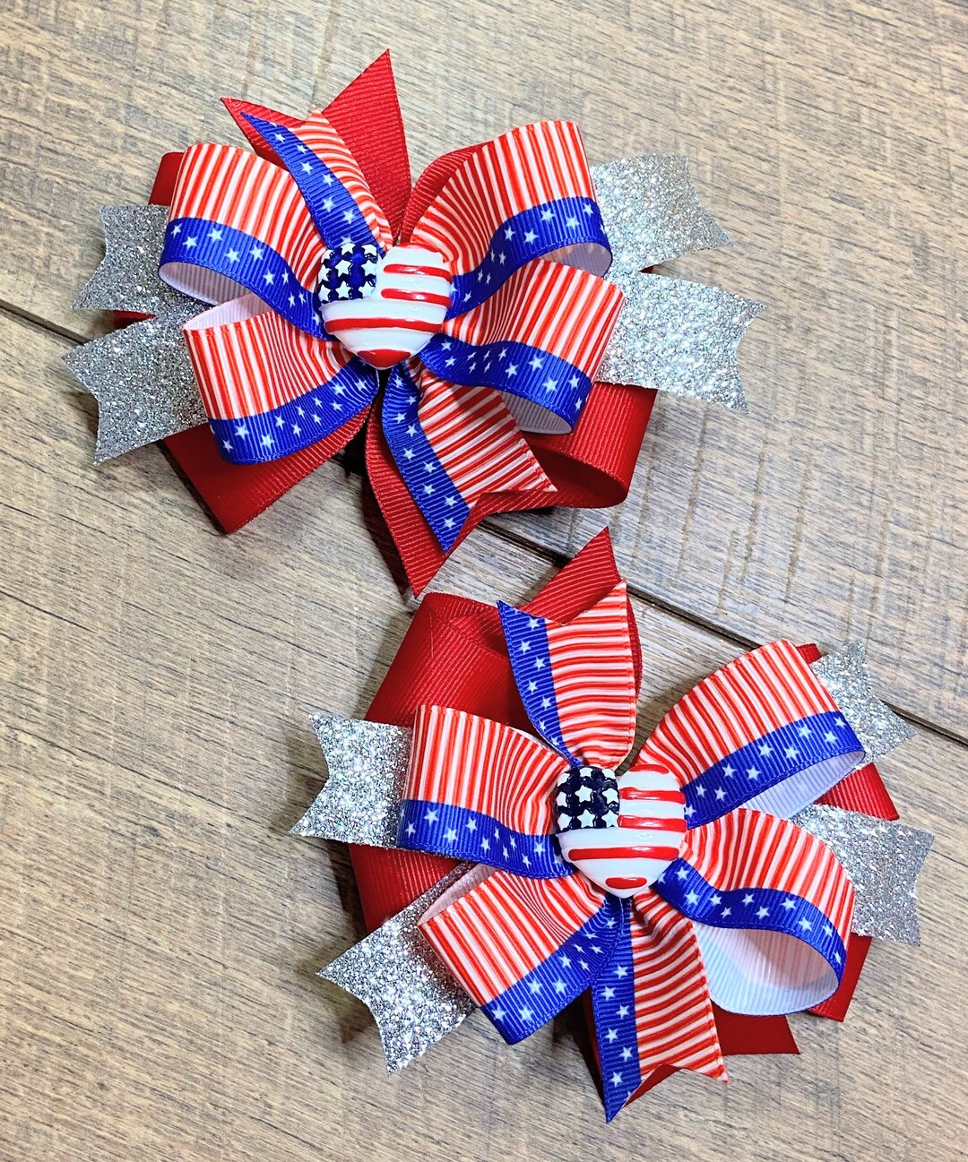 Flag Cheer Bow - Patriotic Bow - Stars Bow - Blue Bow - Red and Blue ...