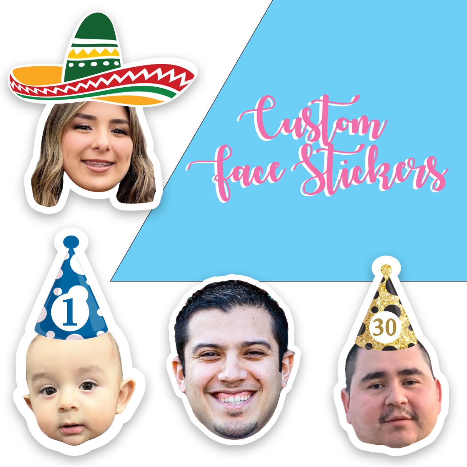 Birthday Hat Stickers Custom Face Stickers Personalized | Etsy