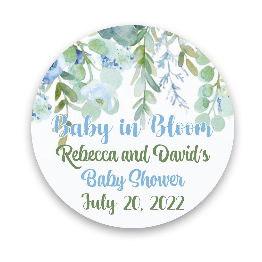 Baby in Bloom Baby Shower Round Labels - Sticker for Shower - Boy Baby ...