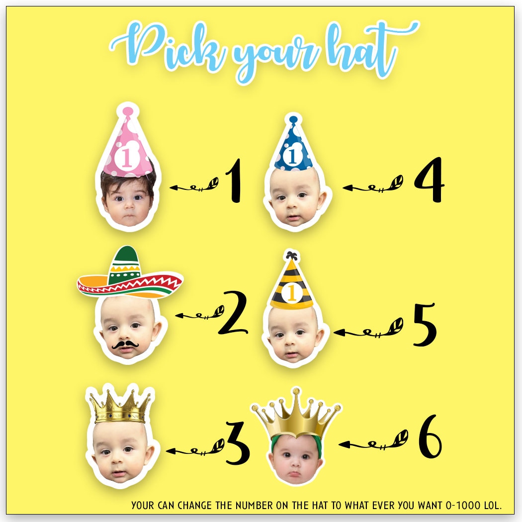 Face Stickers - Birthday Hat - Custom Face Stickers - Favor Stickers ...