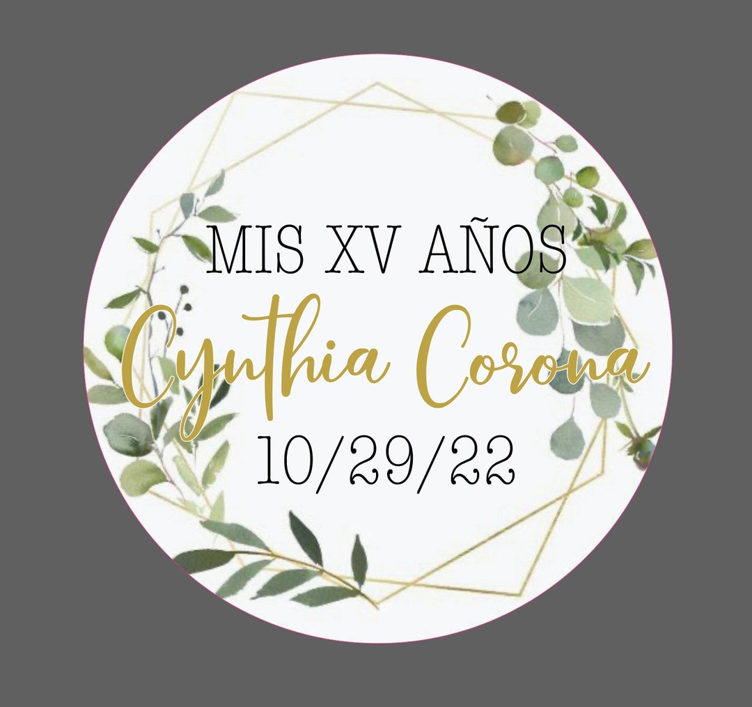 Mis XV Sweet 16 Favor Stickers Favors Greenary Stickers Green and Gold ...