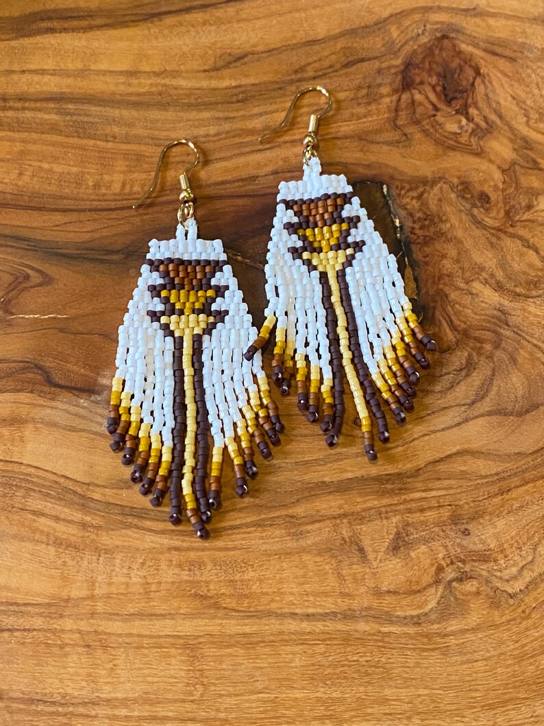 White With Yellow to Retro Shades of Brown Ombre Triangles Fringe ...