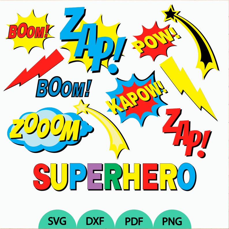 Set Comic Text Svg Superhero Svg Comic Svg Pow Svg Boom Svg | Etsy