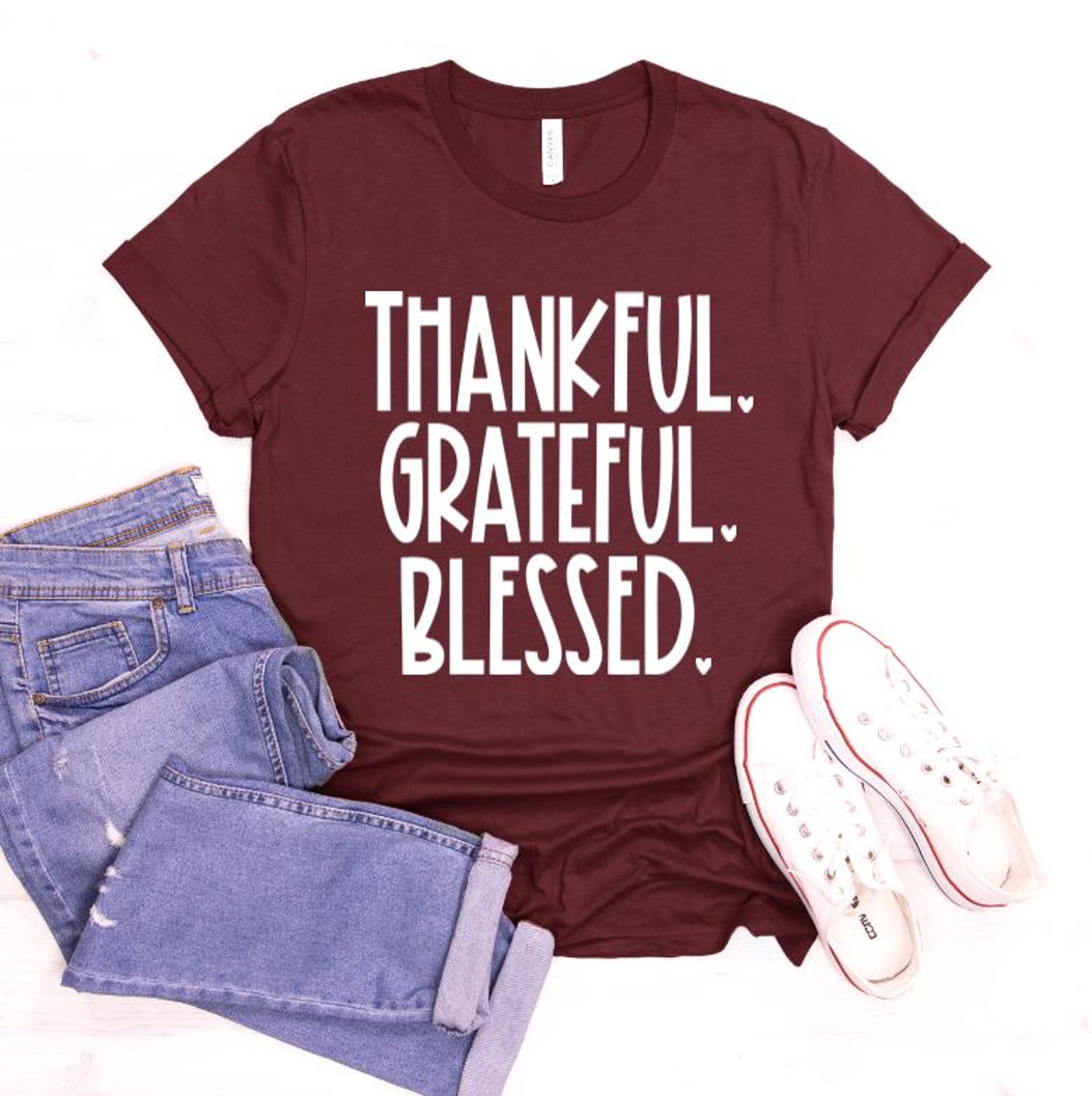 Thankful Grateful Blessed Shirt, Cute Fall Shirt, Thankful Grateful ...