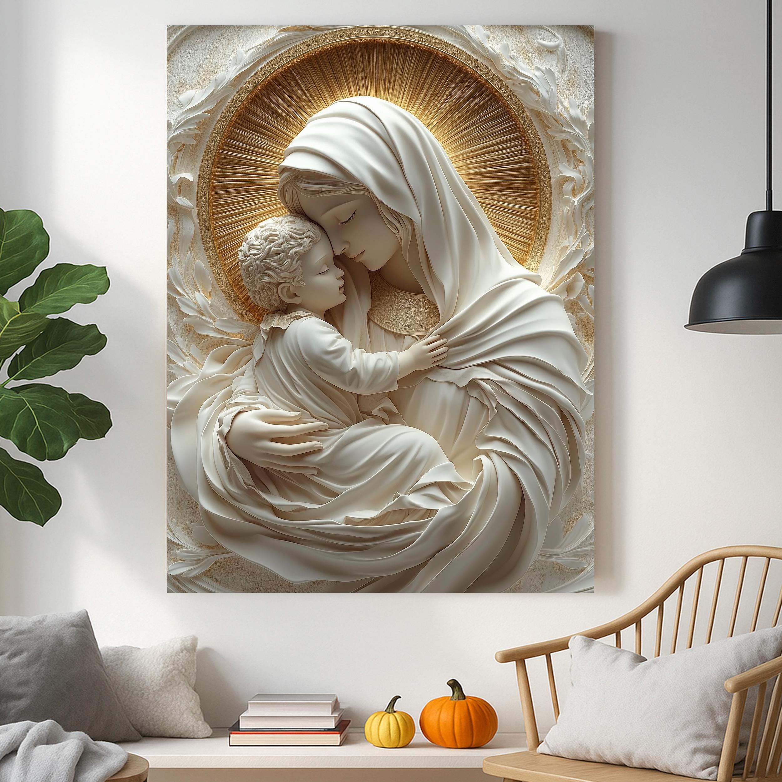 Virgin Mary and Child Wall Art – Catholic Religious Sculpture Style ...