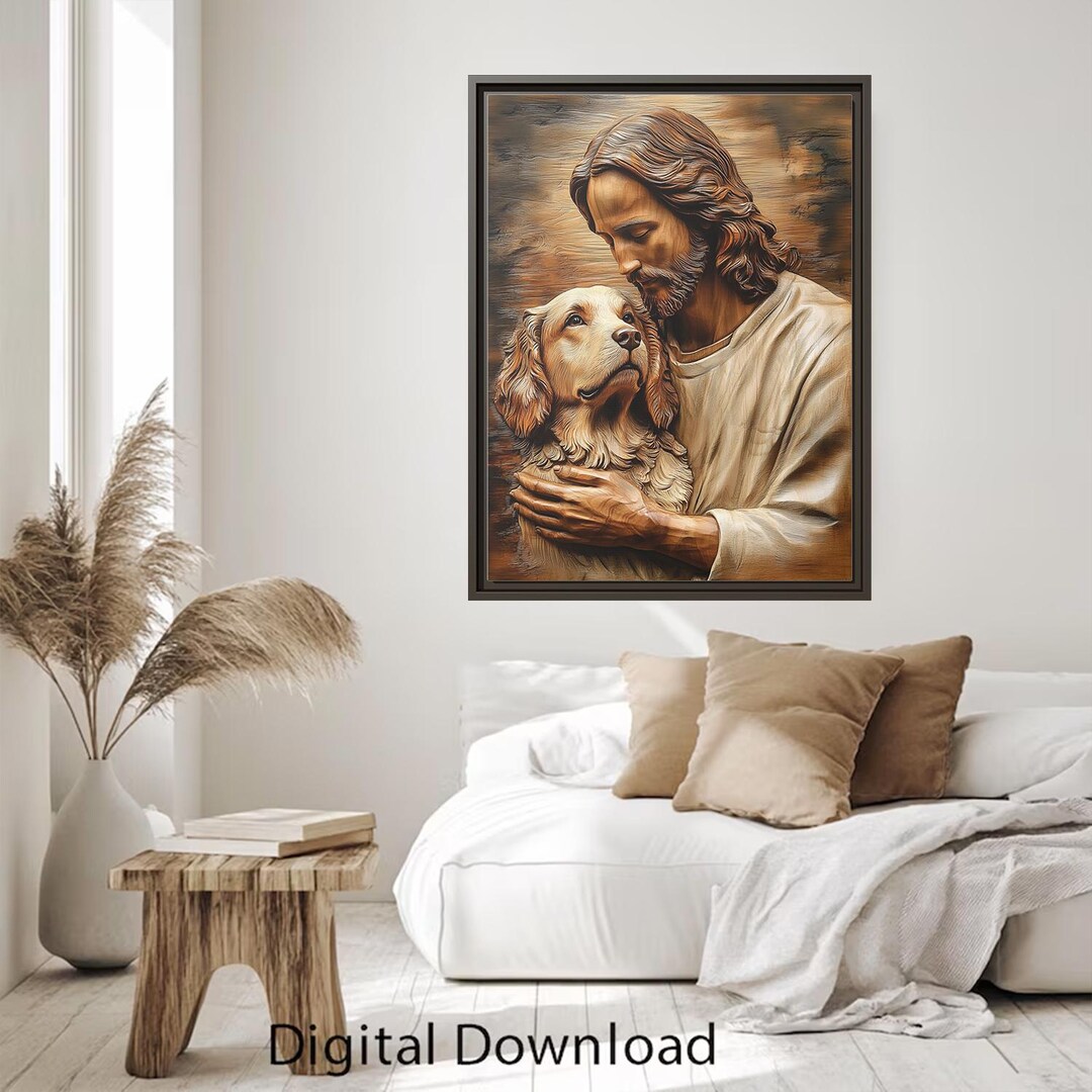 Jesus With Dog Digital Download - Wooden Carved Style Artwork ...
