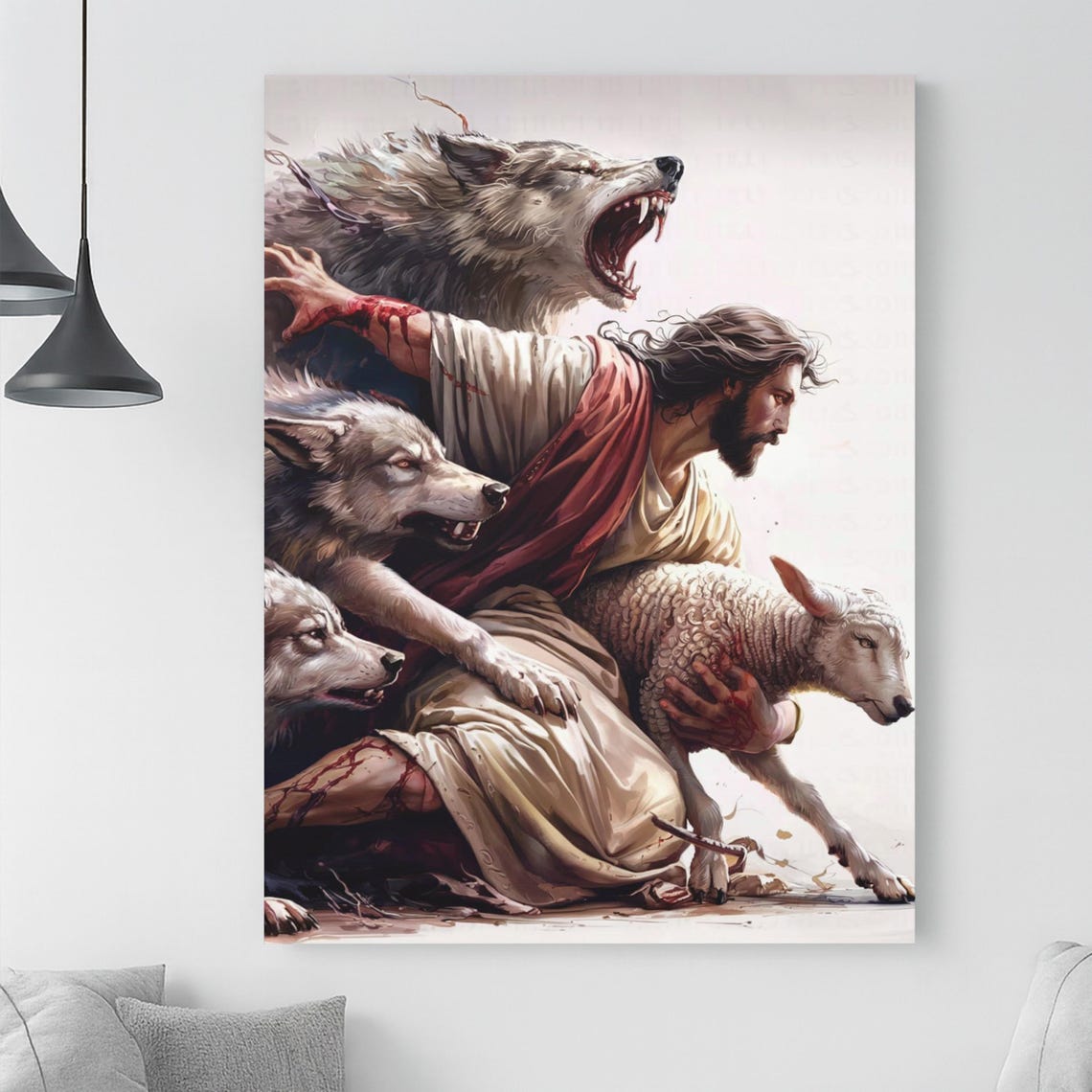Jesus Protecting the Lamb Canvas Wall Art, Christian Religious Painting ...