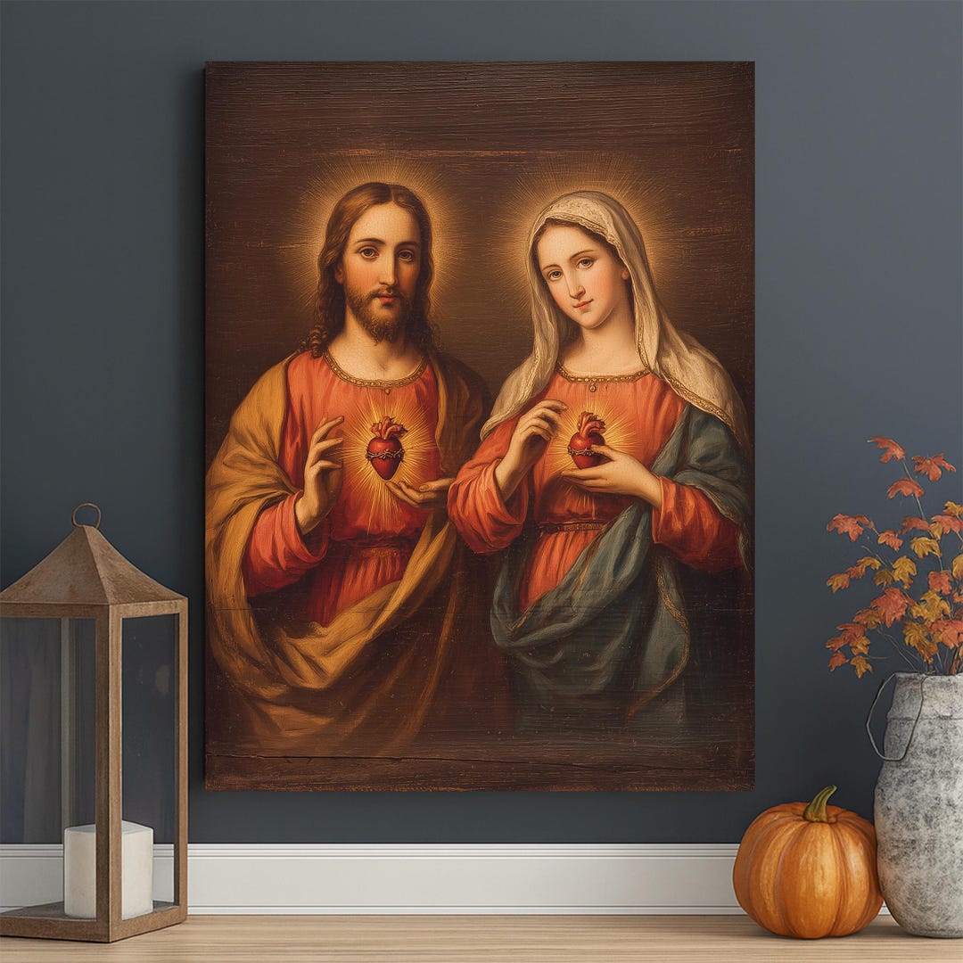 Sacred and Holy Hearts Christian Wall Decor, Catholic Faith Home Decor ...