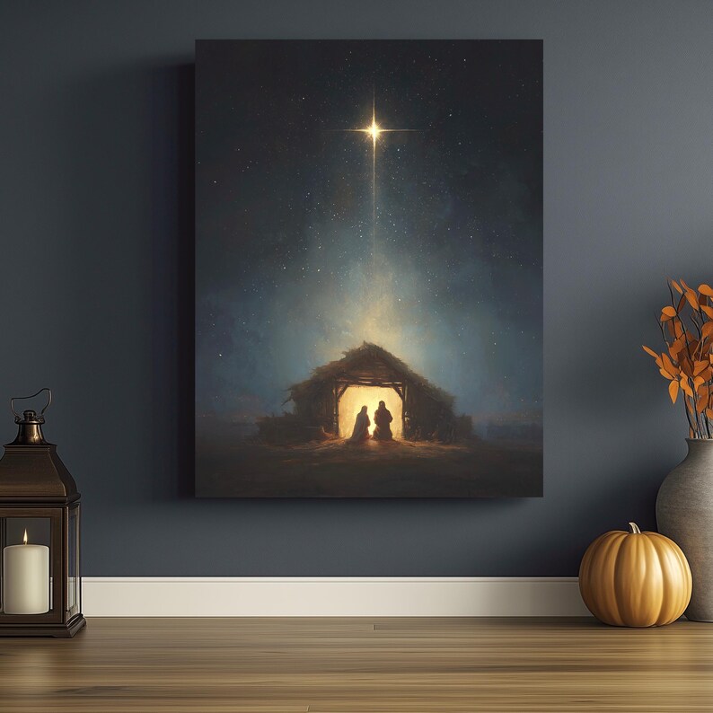 Nativity Scene Canvas – Holy Family, Star of Bethlehem, Christian Wall ...
