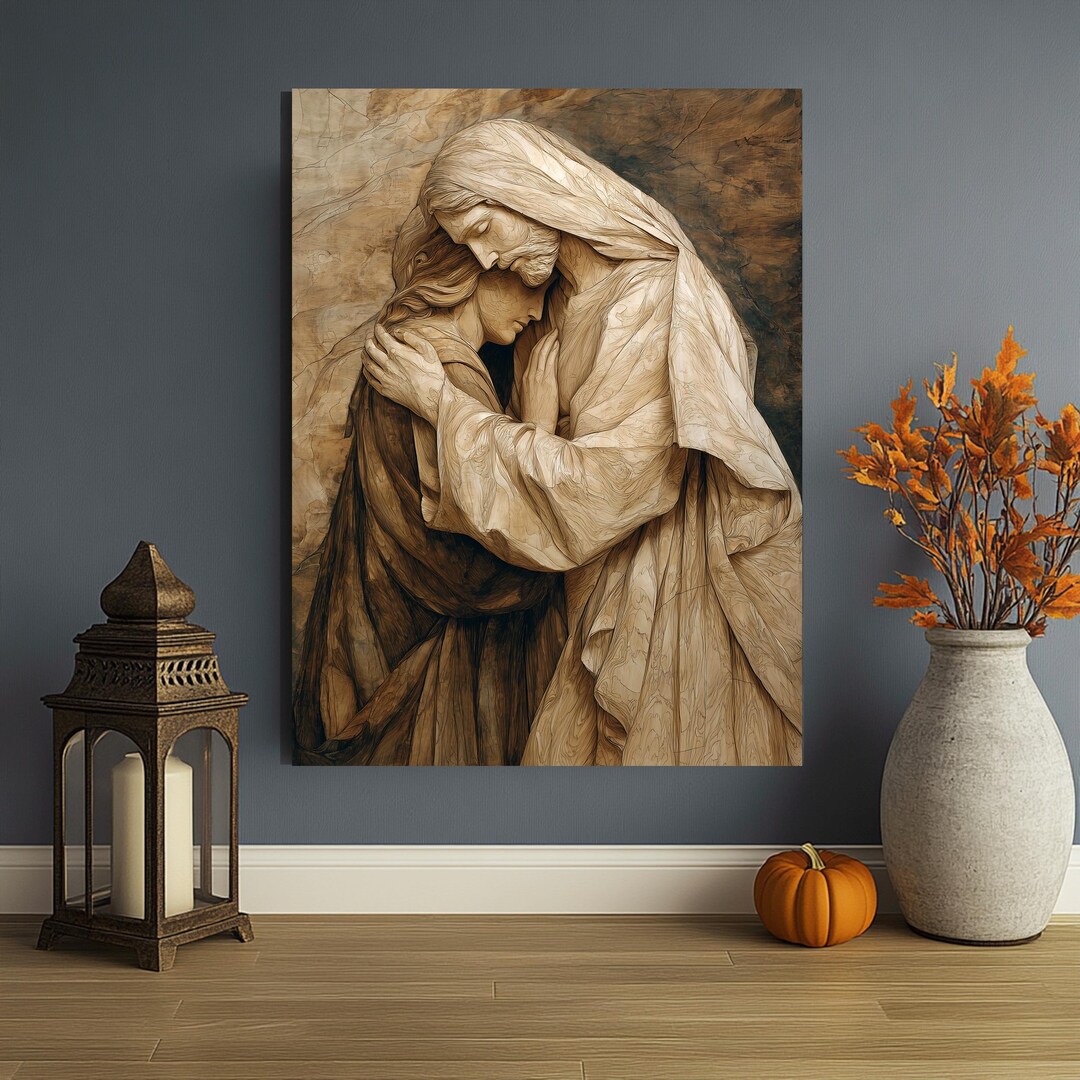 Jesus Embracing Mary Canvas Print | Christian Wall Art | Sacred Love ...