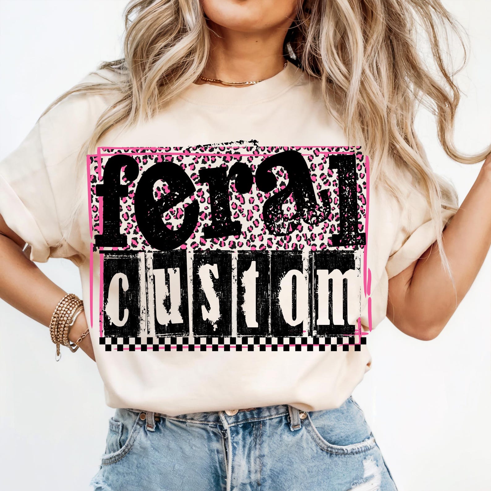 Feral Custom PNG | Editable Grunge Leopard Sublimation | Pink Checkered ...