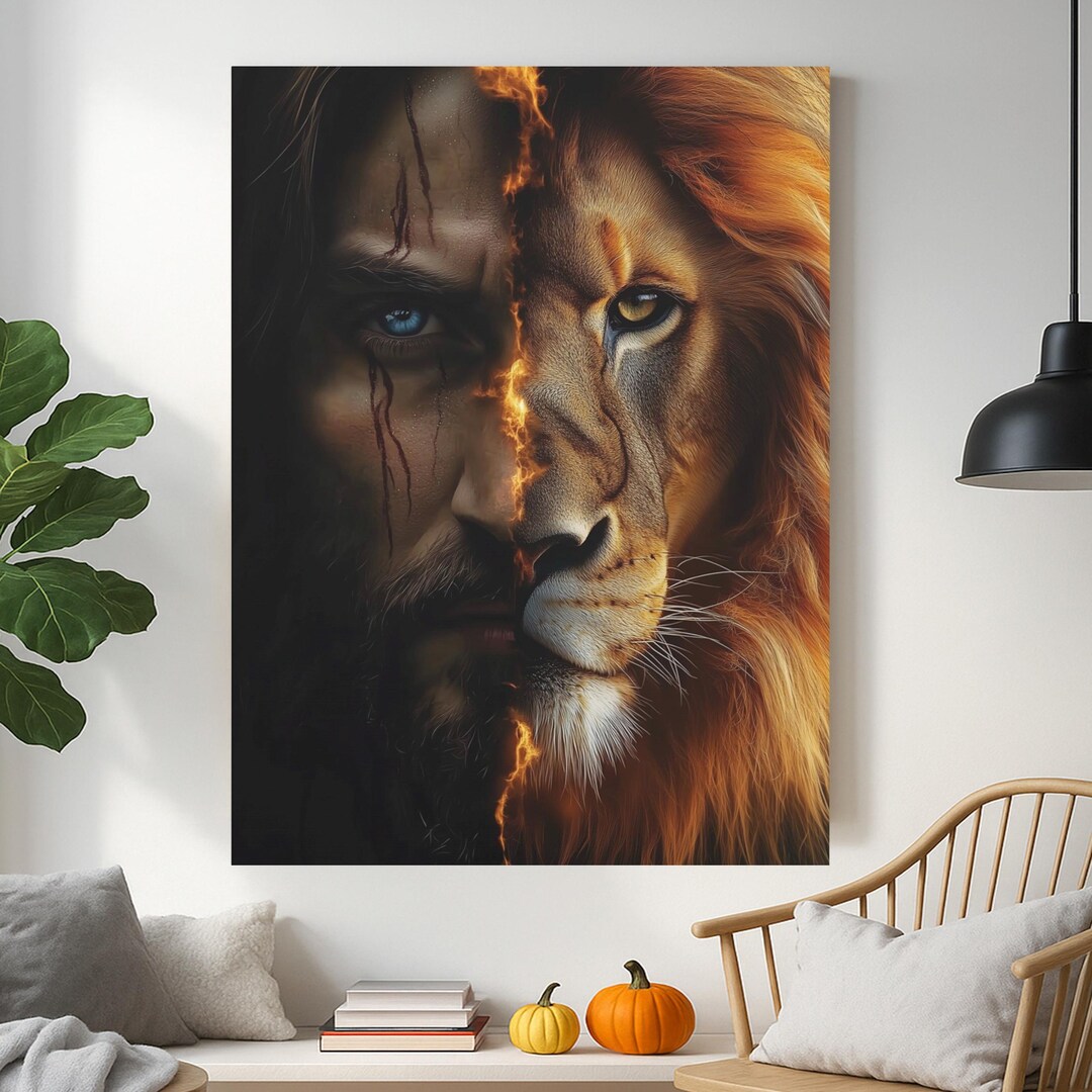 Lion of Judah Canvas Wall Art, Jesus and Lion Face Split Painting ...