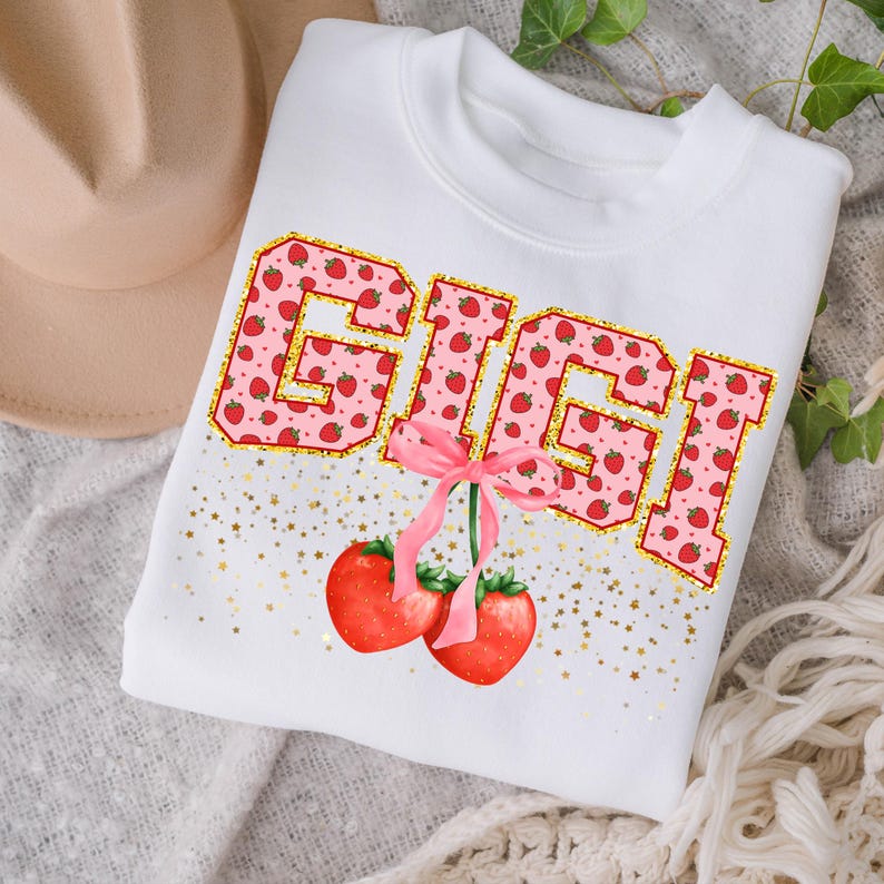 Gigi Strawberry PNG - Cute Glitter Letter Digital Download, Retro Fruit ...