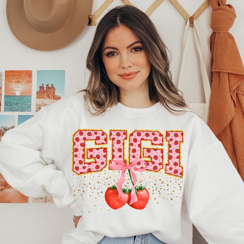 Gigi Strawberry PNG - Cute Glitter Letter Digital Download, Retro Fruit ...