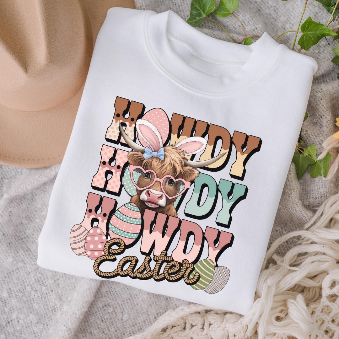 Howdy Easter Highland Cow PNG, Western Cow Sublimation, Cute Farm ...