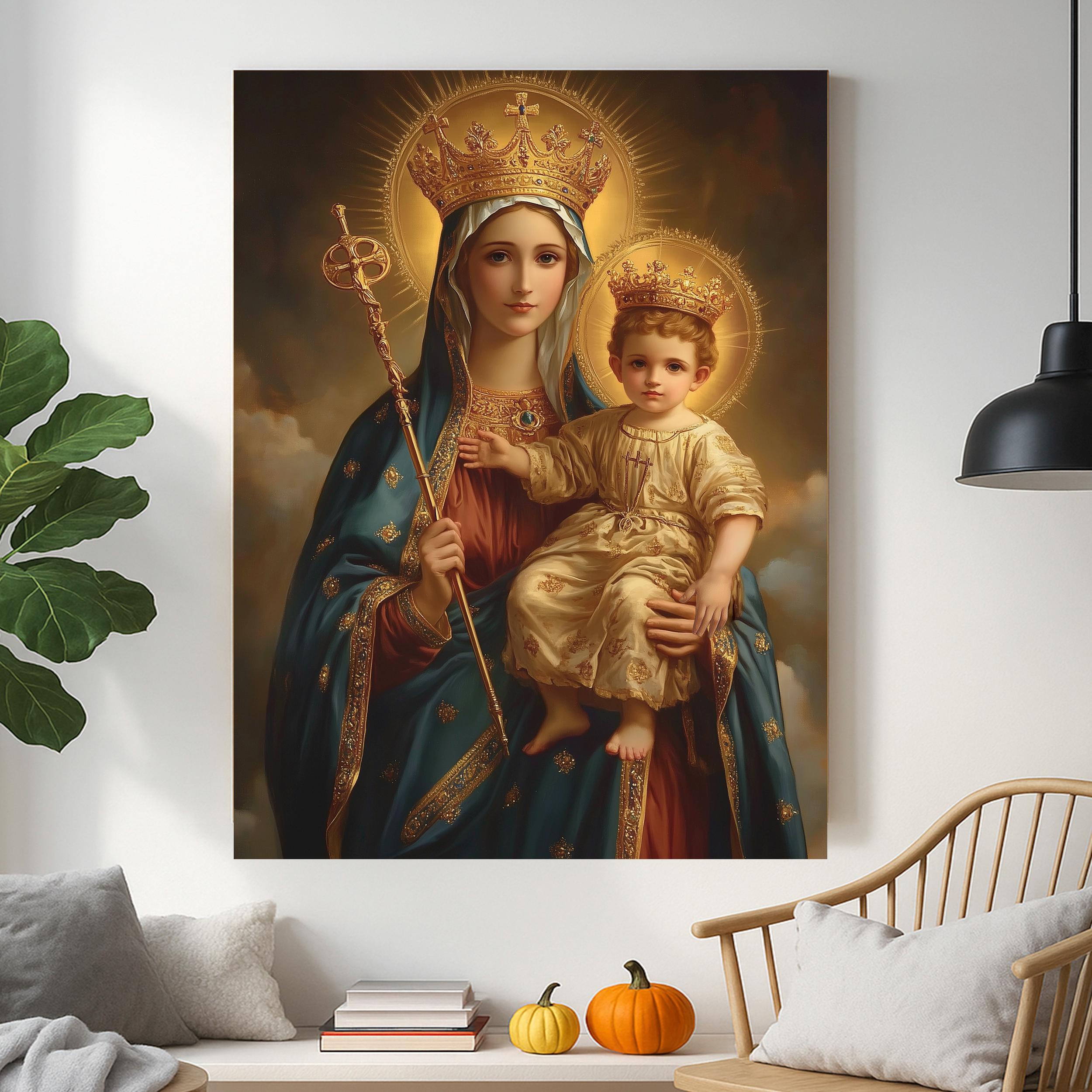 Virgin Mary and Child Jesus Canvas, Madonna With Crown, Catholic ...
