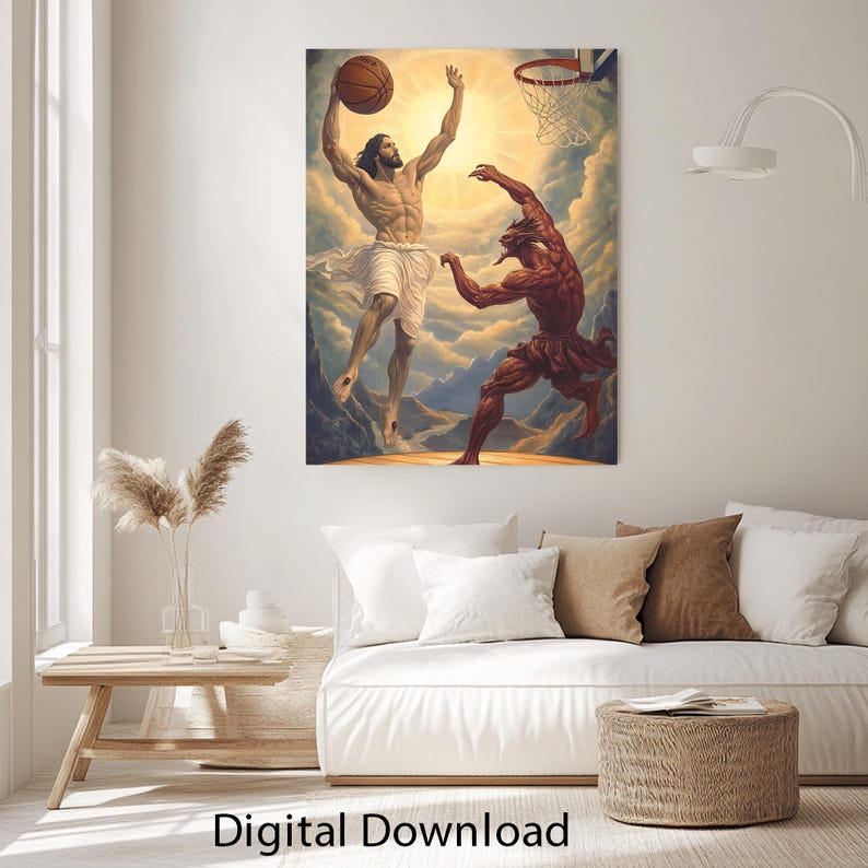 Jesus Dunking on Satan Basketball Art Digital Download - Epic Religious ...