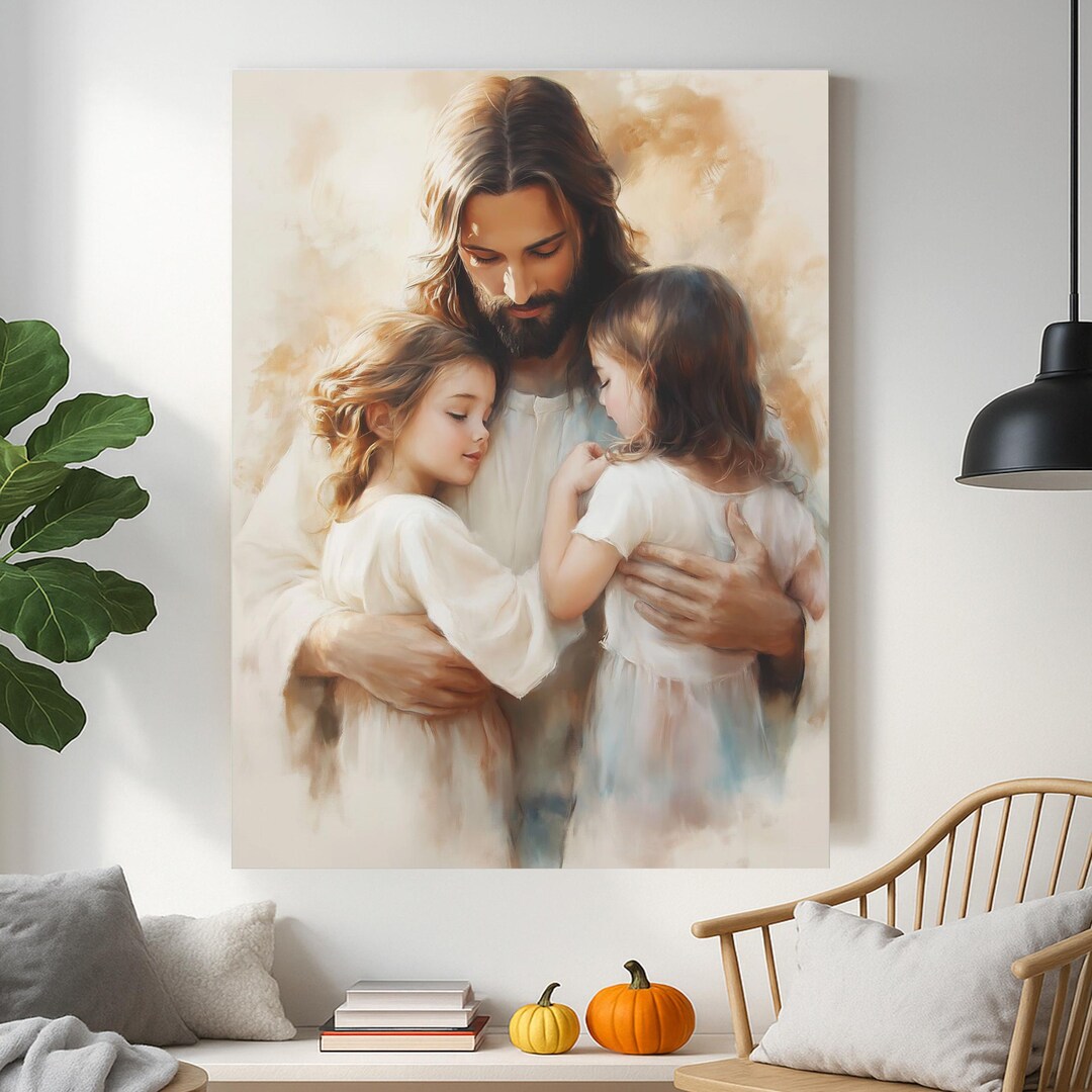 Jesus Embracing Children Canvas Wall Art, Christian Religious Painting ...