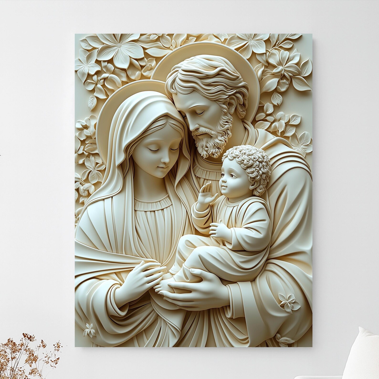 Holy Family Relief Art: Christian Canvas Wall Decor - Etsy