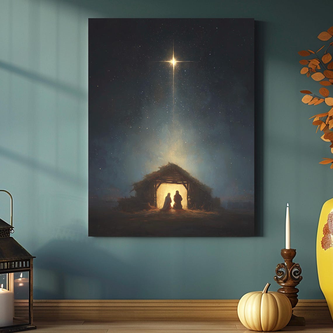 Nativity Scene Canvas – Holy Family, Star of Bethlehem, Christian Wall ...