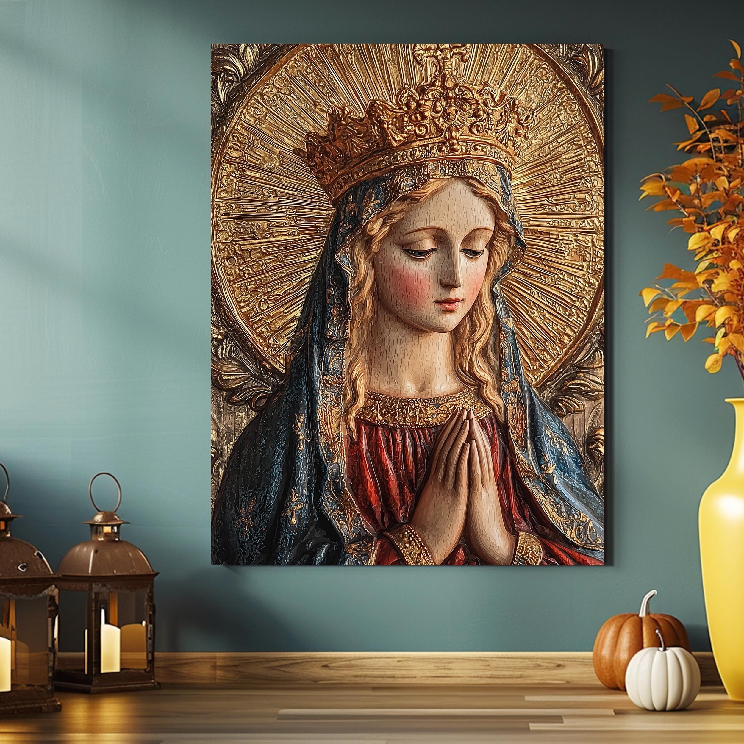 Crowned Virgin Mary Canvas – Catholic Religious Wall Art - Etsy
