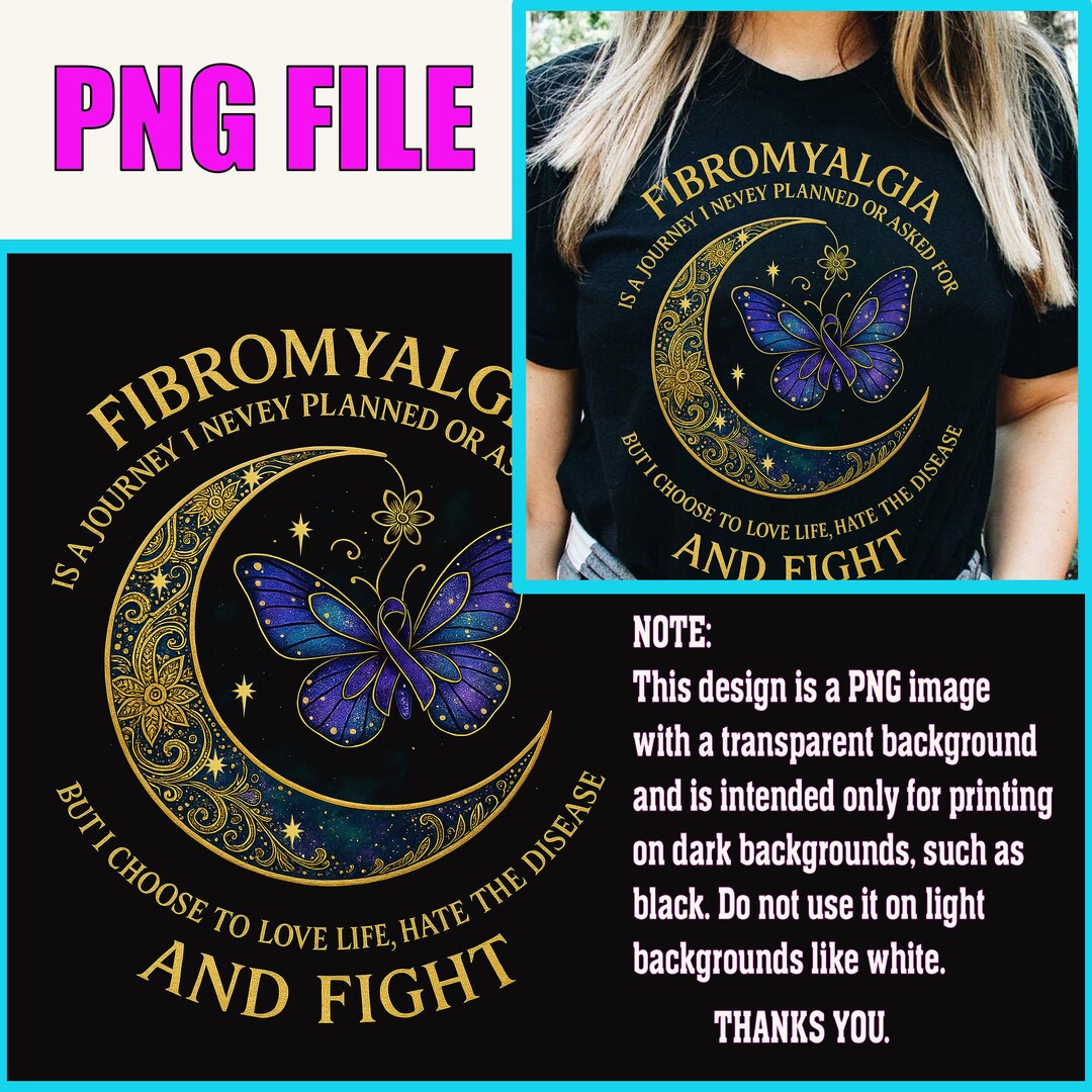 Fibromyalgia Moon Butterfly PNG – Inspirational Digital Design for Dark ...